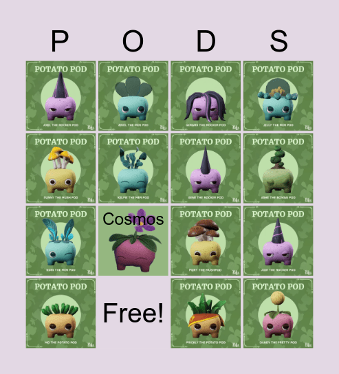 Potato Pod Bingo Card