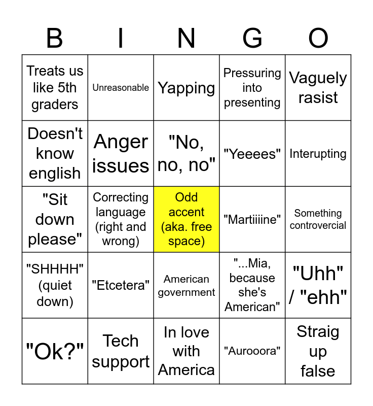 Odd bingo Card