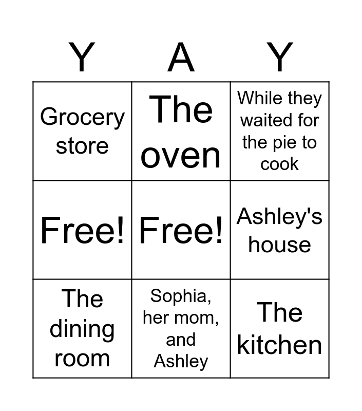 Rishi's Bingo Card - Making Apple Pie Bingo Card