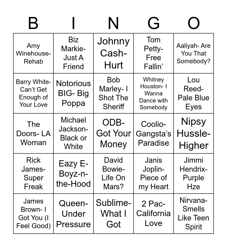Radio Bingo R.I.P. Bingo Card