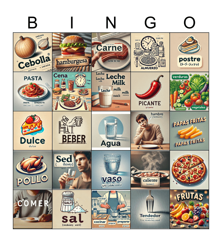 mi comida favorita Bingo Card