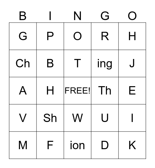 Vowel,Consonants and Blends Bingo Card