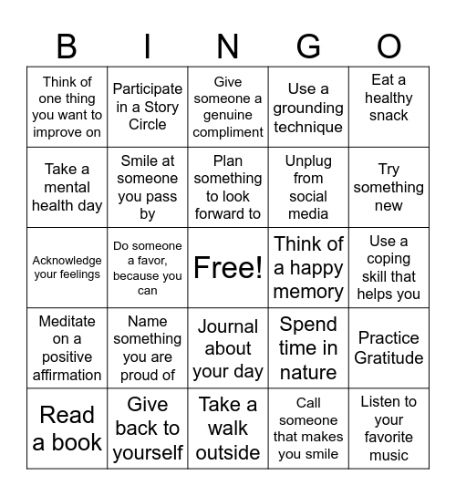 Wellness Bingo Card
