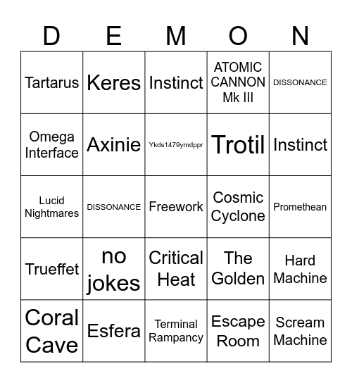 extreme demon bingo Card