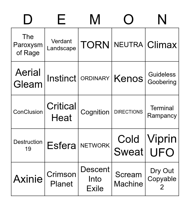 extreme demon bingo Card