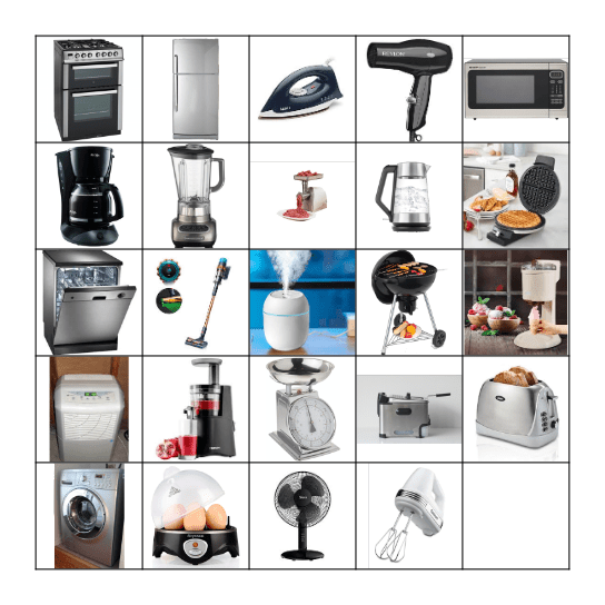 KITCHEN APPLIANCES Bingo Card