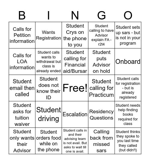 Fantastic Fall Term Start Bingo Bingo Card