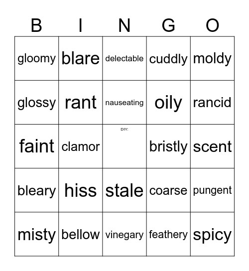 Sensory Details BINGO! (Sight, Sound,Taste, Touch, Smell) Bingo Card