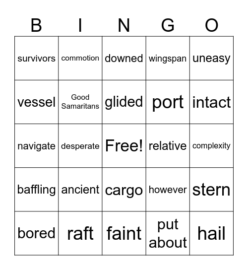 6th grade Read Naturally 5.8 Bingo Card