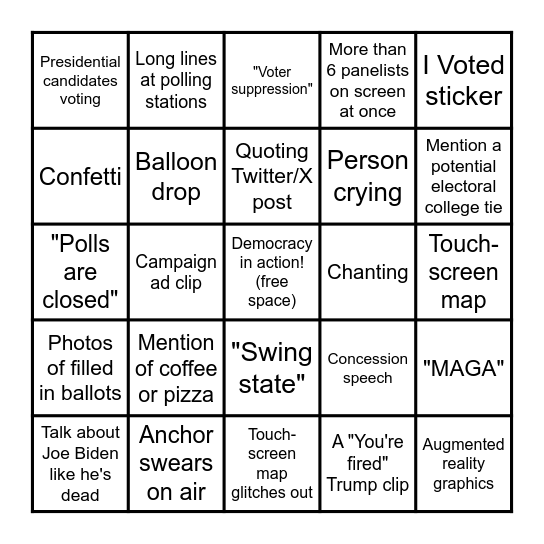 Election Night Bingo Card