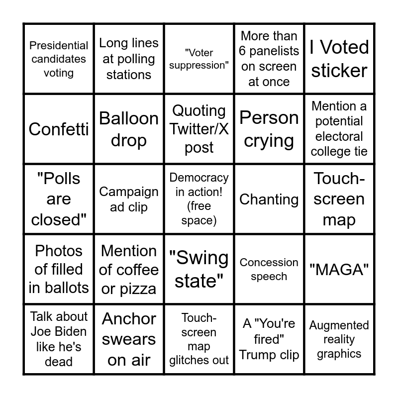 Election Night Bingo Card