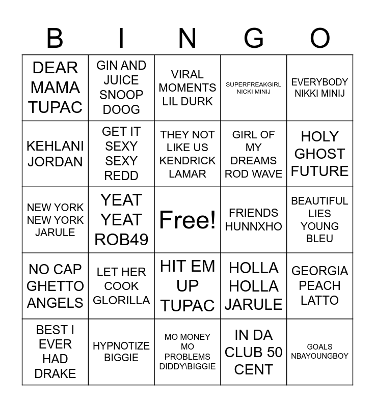 RAP BINGO Card