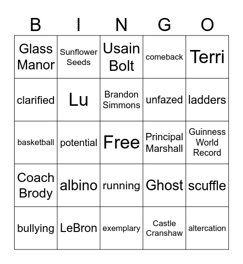 GHOST Bingo Card