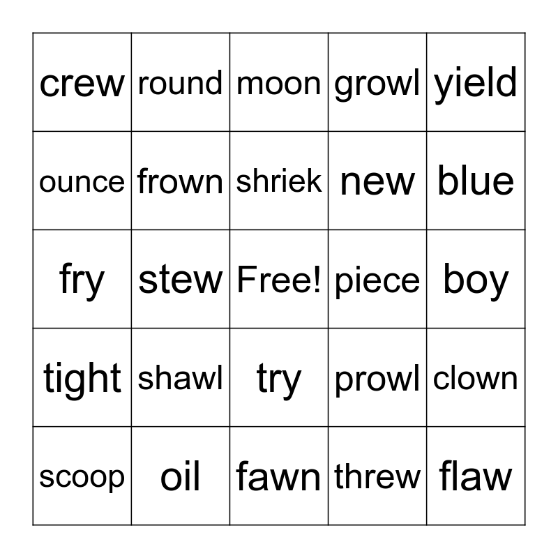 Variant Vowel Bingo Card