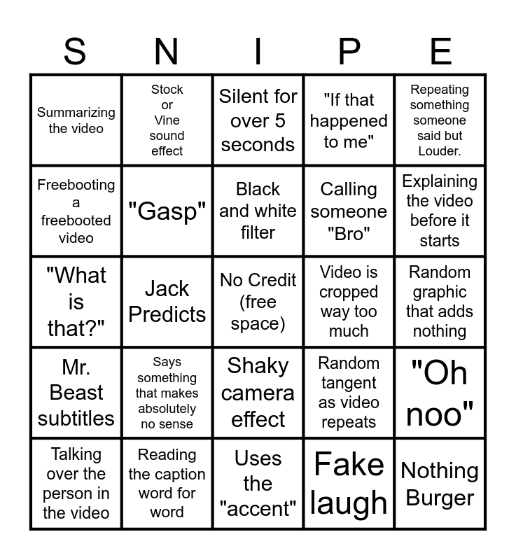 SSSniper Bingo Card