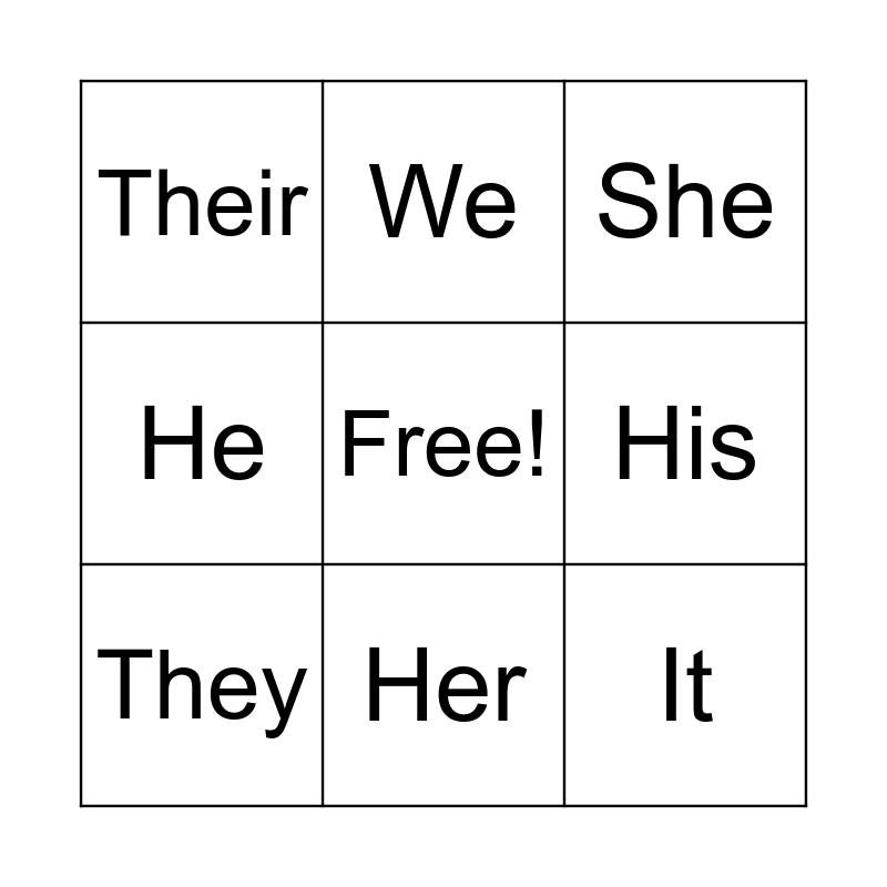 Pronoun Bingo Card