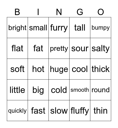 Adjectives Bingo Card