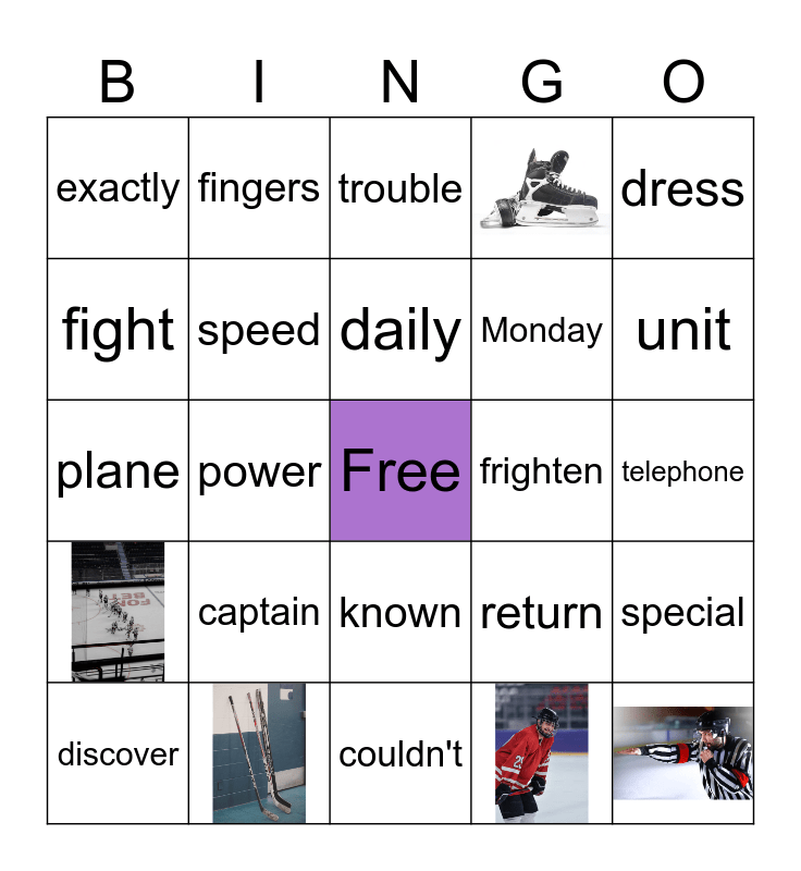 Hockey Bingo- Purple Bingo Card
