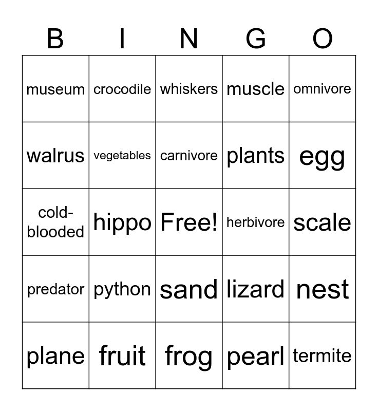 World of Reptiles! Bingo Card