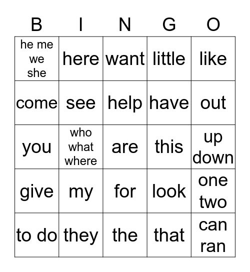 list 1 and 2 Bingo Card