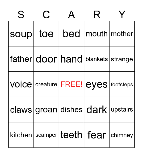 Scary Stories to Tell in the Dark- The Big Toe Bingo Card