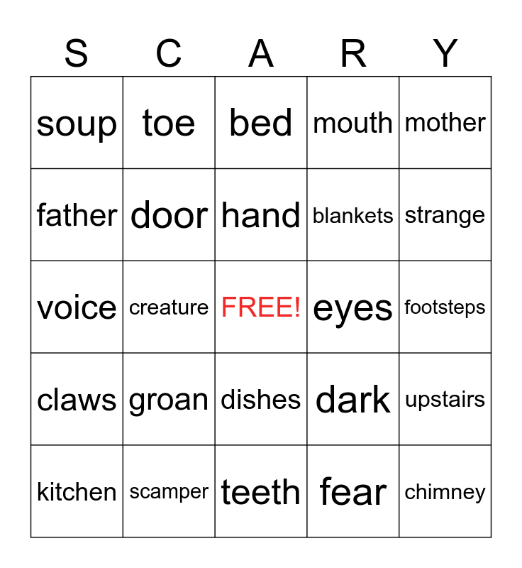 Scary Stories to Tell in the Dark- The Big Toe Bingo Card