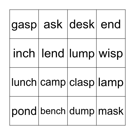 Misc Ending Blends Bingo Card
