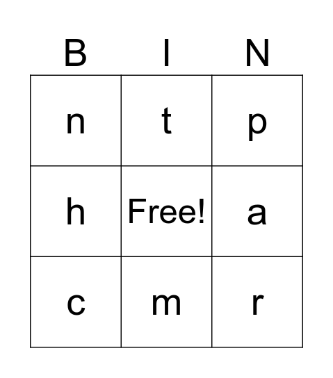 Letter Sound Bingo Card