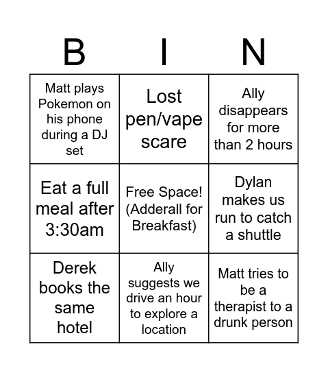 EDC Bingo Card
