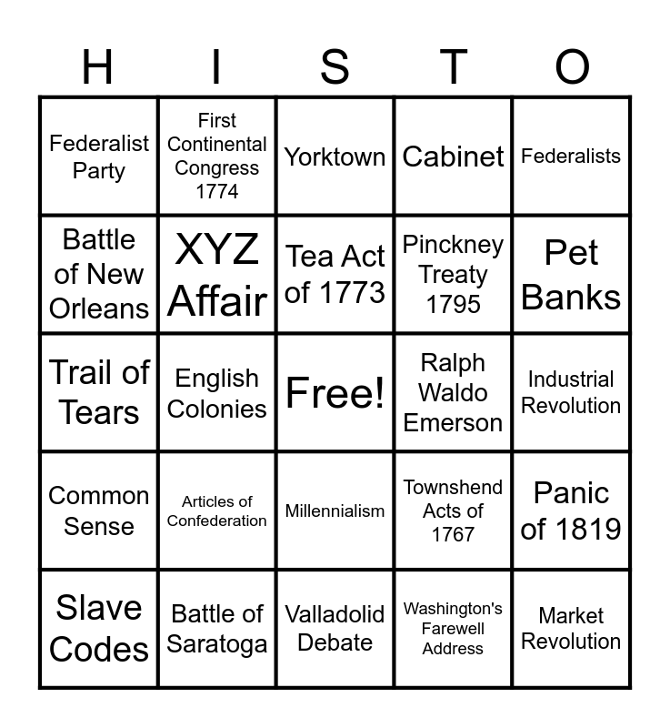 APUSH Period 1-4 Bingo Card