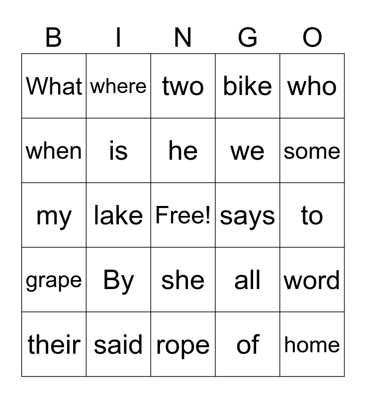 Tricky Word and Silent E Bingo Card