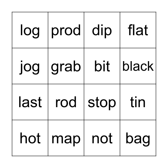 Short a, i, o Bingo Card