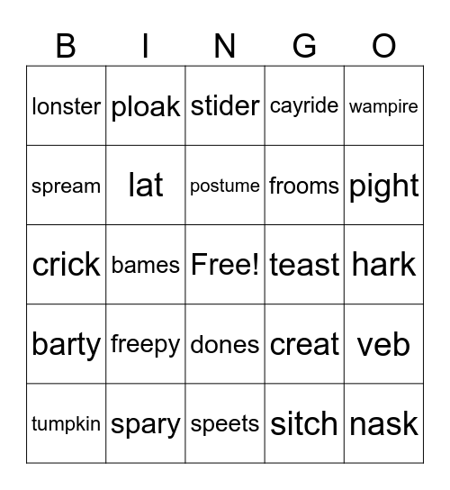 Nonsense Word Bingo (ALMOST HALLOWEEN WORDS!) Bingo Card