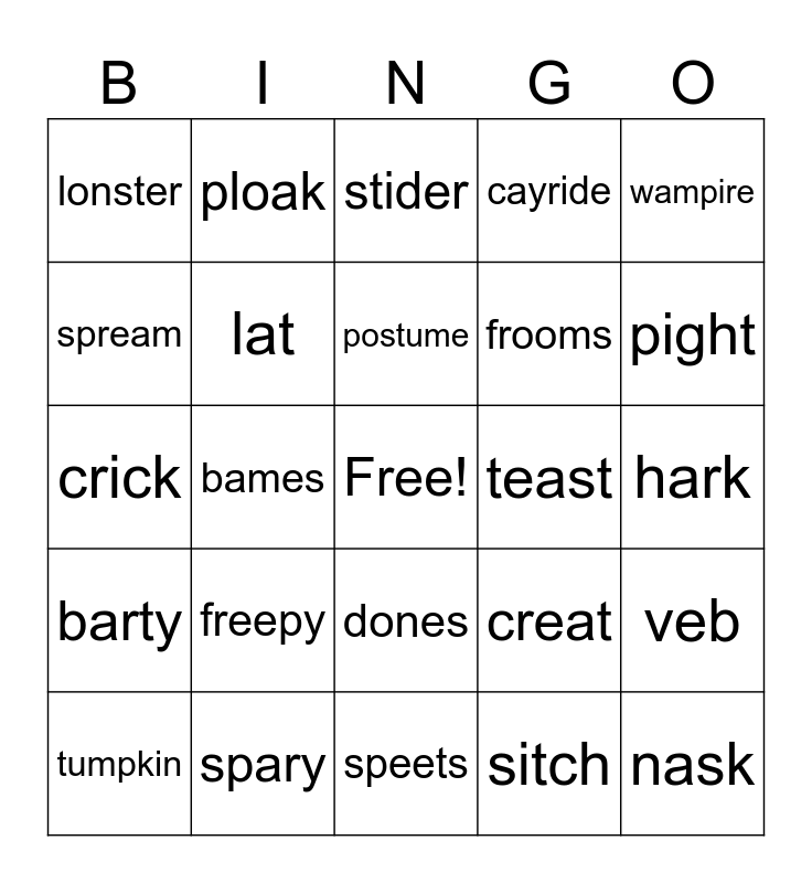 Nonsense Word Bingo (ALMOST HALLOWEEN WORDS!) Bingo Card