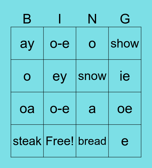 Vowel Team Bingo Card