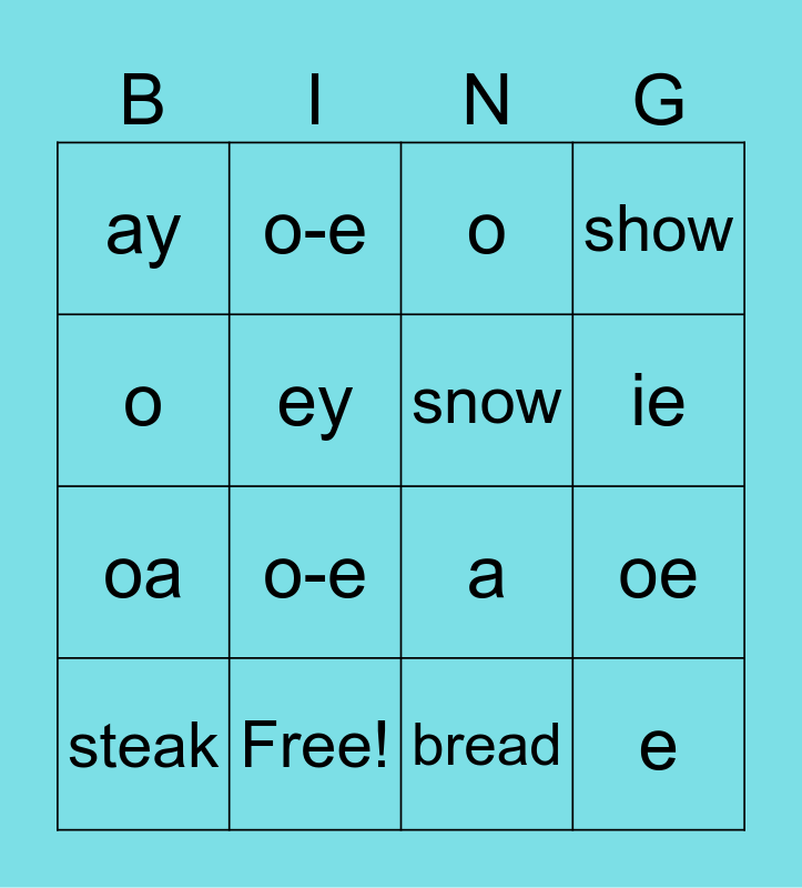 Vowel Team Bingo Card