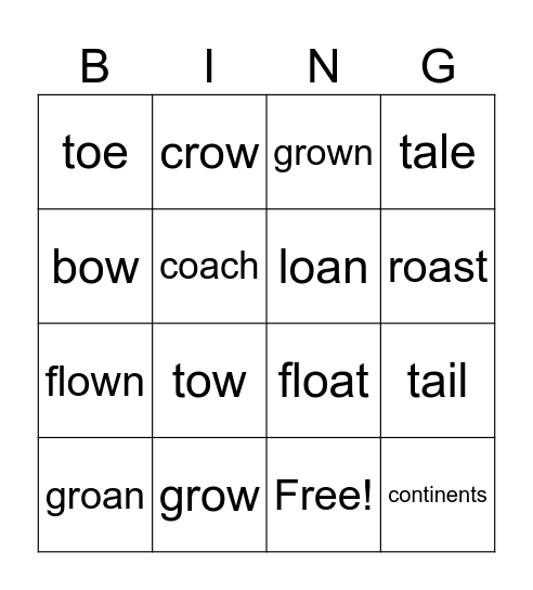 Long o and homophones Bingo Card