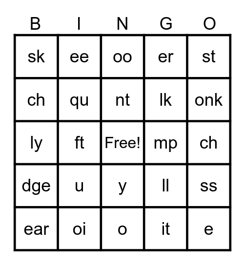 Phonemes Level 1 Bingo Card