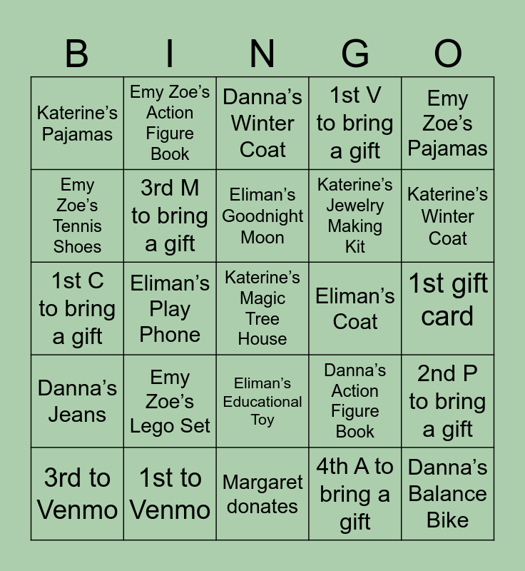 Angel Tree Bingo Card
