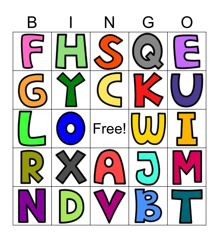 Alphabet A-Z Bingo Card