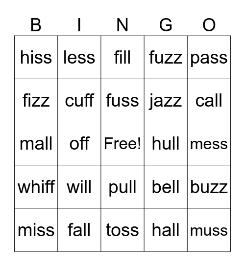 Bonus Letter/-all Word Bingo Card