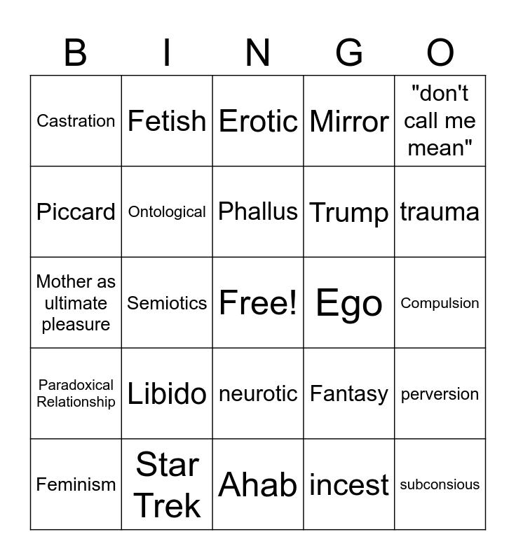 Freud/Lacan Theory Bingo Card