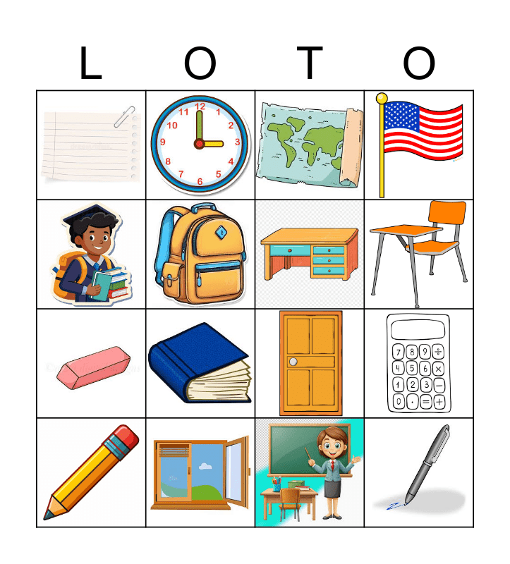 Les Objets de la Salle de Classe Bingo Card