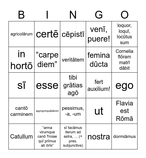 Latin with Miss Sarah Bingo Card