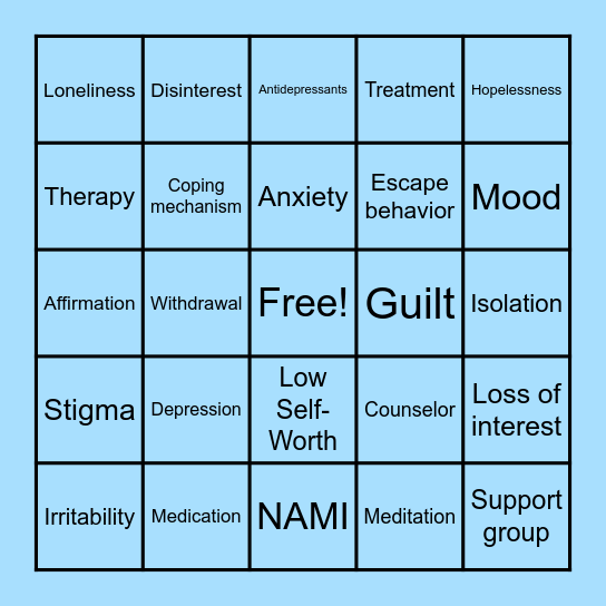 Understanding Depression Bingo Card