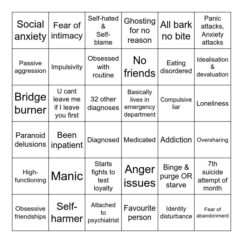 Borderline Bingo Card