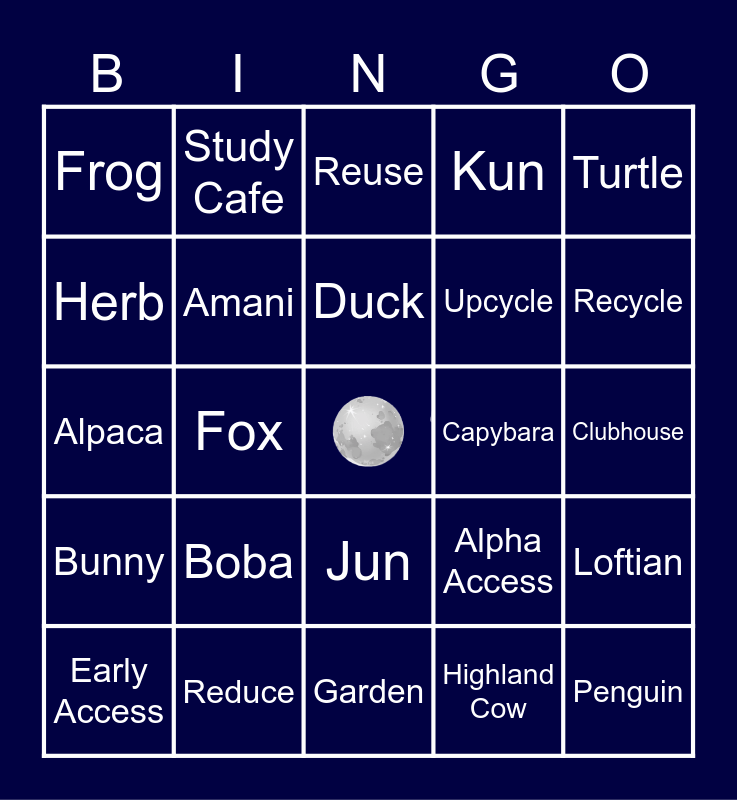 Pebble Moon Festival Bingo Card