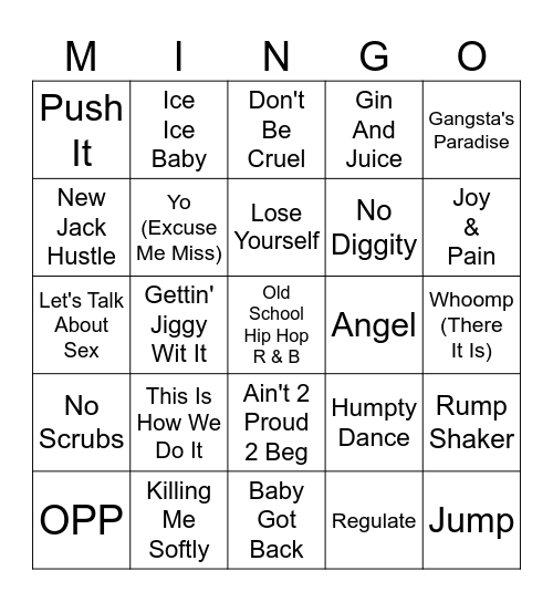Old School Hip Hop/R&B Bingo Card