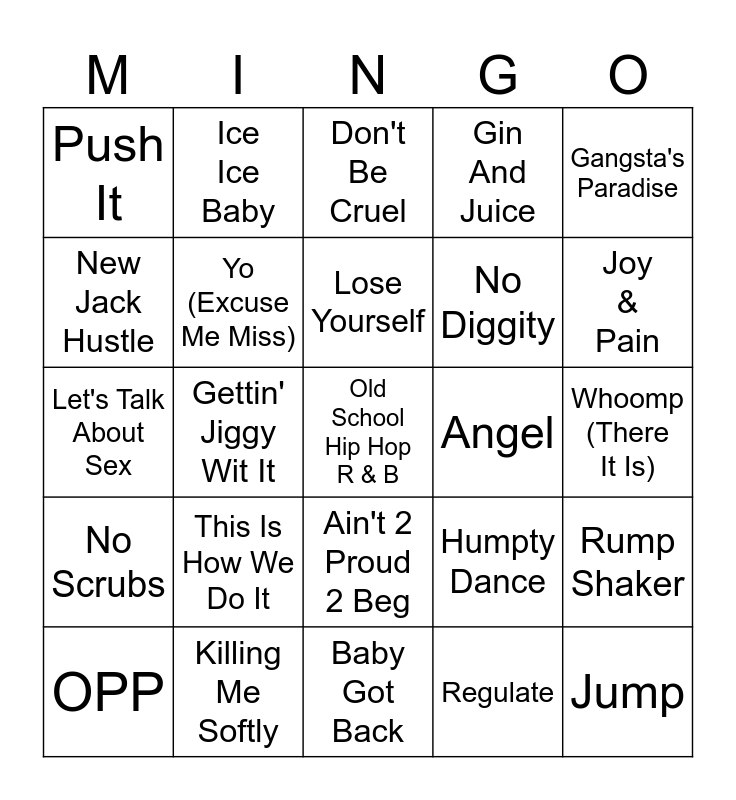 Old School Hip Hop/R&B Bingo Card