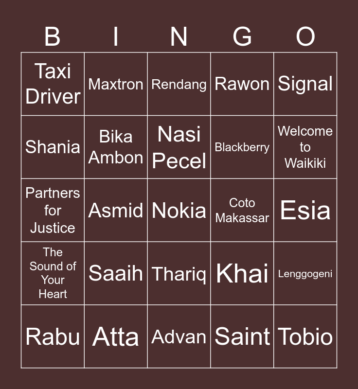 Bingo Bango Bingo Card